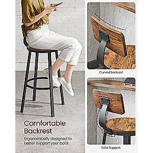 VASAGLE Bar Stools Set of 2, Tall Bar Stools, Bar Height Stools, 28.7 Inch High Barstools with Back, Industrial, Metal Frame, Easy Assembly, Rustic Brown and Black ULBC026B01V1