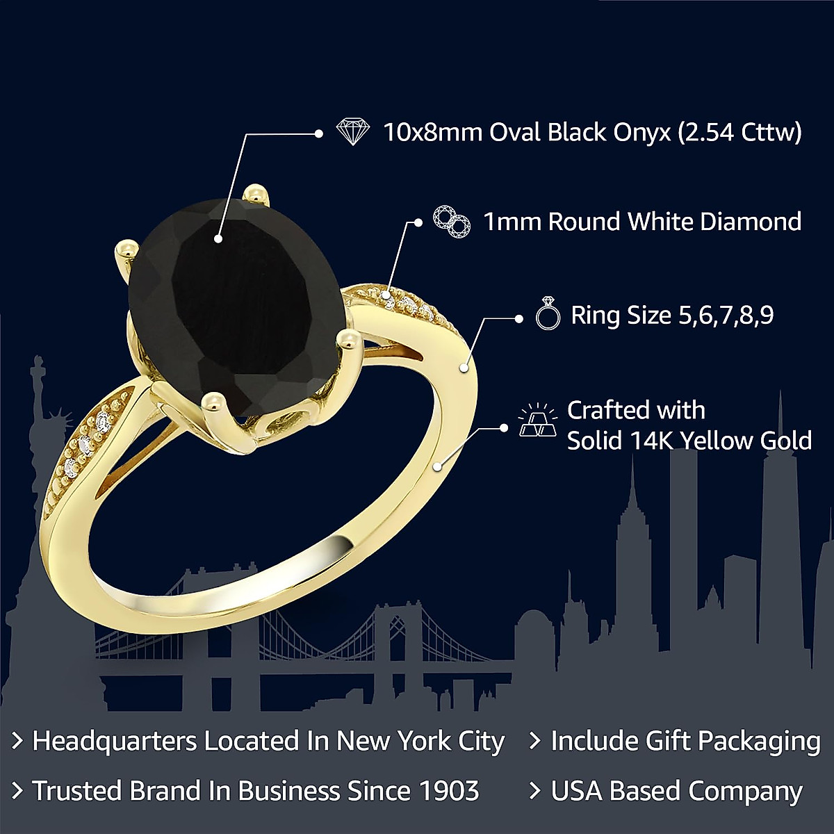 Gem Stone King 14K Yellow Gold 10X8MM Oval Gemstone Birthstone and White Diamond Engagement Ring | Wedding Anniversary Promise Gold Ring For Women | Size 5,6,7,8,9