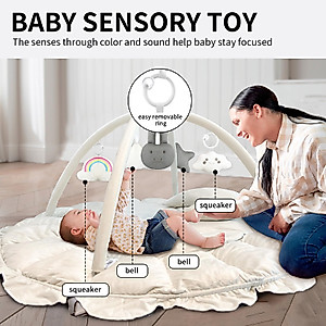 Aokeyee 5 in 1 Thick and Plush Baby Play Gym Mat,Activity Gym & Play Mat with Moon Pillow,Convertible Stage-Based Developmental from Baby to Toddler