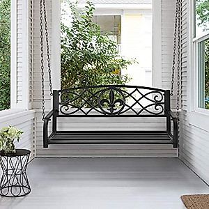 Topeakmart Metal Porch Swing Chair, Patio Hanging Swing Bench Outdoor Furniture, 2 Persons Swing Seat, Black