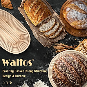 Walfos Banneton Proofing Basket Set（9 pcs）-100% Natural Rattan Sourdough Bread Basket,10" Round & 9" Orval Proofing Basket,Includes Professional Baking Tools,Great for Home and Professional Bakers