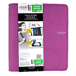 Five Star 1-1/2 Inch Zipper Binder, Ring Binder, Berry (72946)