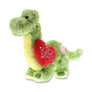 DolliBu I Love You Valentine Green Dinosaur Plush - Cute Dinosaur Stuffed Animal with Red Heart and Name Personalization Gift for Valentines Day, Birthday, Anniversary, Romantic Date - 10 Inches