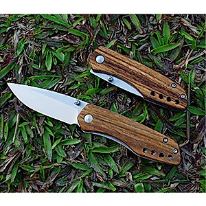 Pocket Knife with Belt Clip, Folding Tactical Knife for Camping Hunting Fishing, Safety Liner-Lock, 8cr13mov Stainless Steel Blade, Zebra Wood Handle, Fine Edge