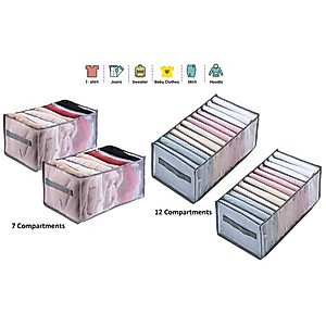 Mesh Wardrobe Clothes Organizer for Jeans and shirt, Upgraded Sturdy Large Drawer storage box for Clothing with Handle Foldable, Drawer Organizers Clothes (4 Packs: Shirt+Jeans+T-Shirt, Grey)