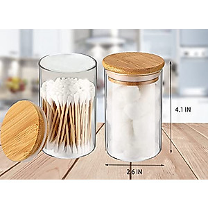 Dourami Qtip Holder for Cotton Ball,3 PCS,Cotton Swab,Apothecary Jars,Glass Bathroom Accessories,Bathroom Organizer Set With Bamboo Lid,Vanity Organizer And Storage,Vanity Makeup Organizer