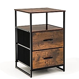 Giantex 2 Drawer Dresser for Bedroom, Tall Nightstand Storage Tower w/Folding and Removable Fabric Drawers, Metal Frame, Closet Organizer, Sofa Side Table for Living Room Beside End Table, Brown (1)
