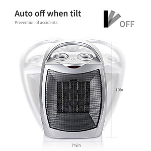 700W/1500W Ceramic Space Heater with Adjustable Thermostat, Portable Electric Heater Fan with Overheat Protection and Tip-Over Protection for Office Home Bedroom