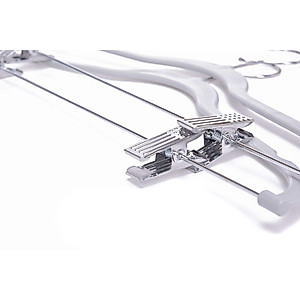 Quality Plastic 20-Pack - Non Velvet Non-Flocked Thin Compact Coat Hangers with Metal Clips for Skirts Pants Blouses - 360° Swivel Hook (Black, 20)