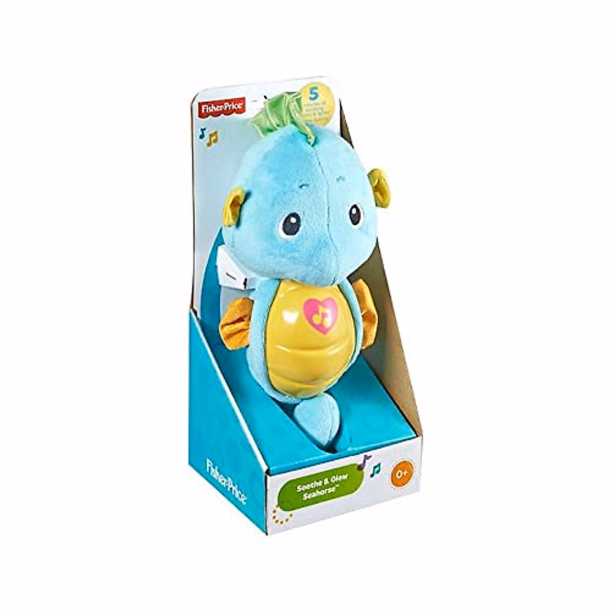Fisher-Price Musical Baby Toy, Soothe & Glow Seahorse, Plush Sound Machine with Lights & Volume Control for Newborns, Blue