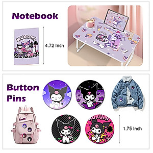 KUROMI School Supplies Gift Set, Including Notebook Pencil Case Pens Stickers Button Pins Lanyard Keychain Ruler Bookmarks Phone Ring Holder