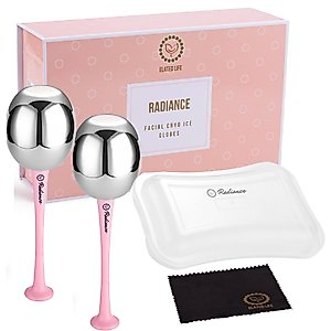 RADIANCE Ice Globes for Facials Skin Care - Cryo Globes, Non Shatter, Face Cooling Cold Stainless Steel, Cryo Freeze Tool Roller for Depuffing Eyes, Face Massage with a Storage Case & Polish Cloth