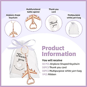 Winocbxt 50PCS AirplaneRose Gold Bottle Opener Keychains for Wedding or Bridla Shower Favors, Gifts, Souvenirs to Guests Bluk