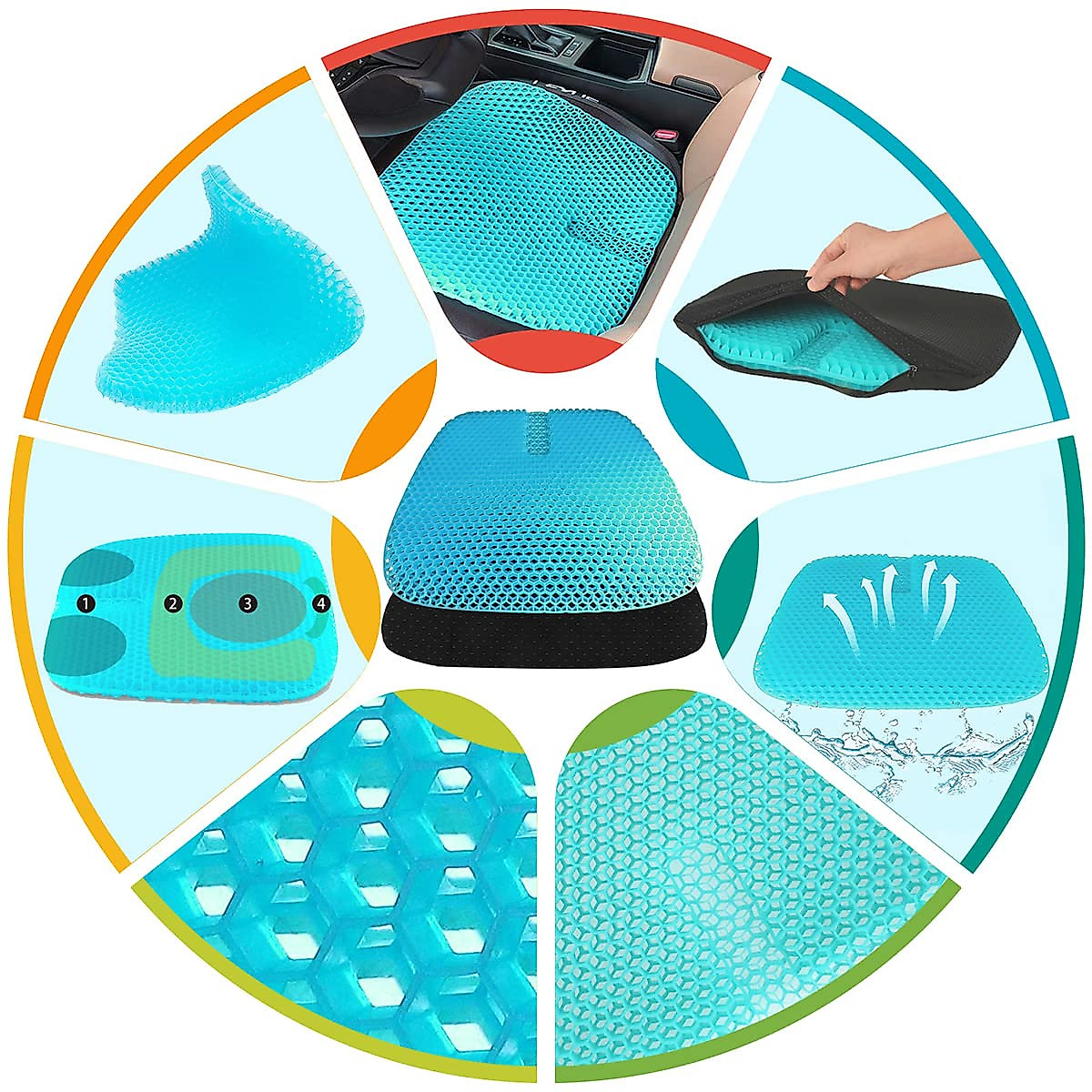 masteymoh Gel Seat Cushion for Long Sitting, Gel Cushions for Pressure Sores Relief, Double Thick Gel Cushion for Sitting, Seat Cushions for Office Chairs with Breathable Nonslip Cover