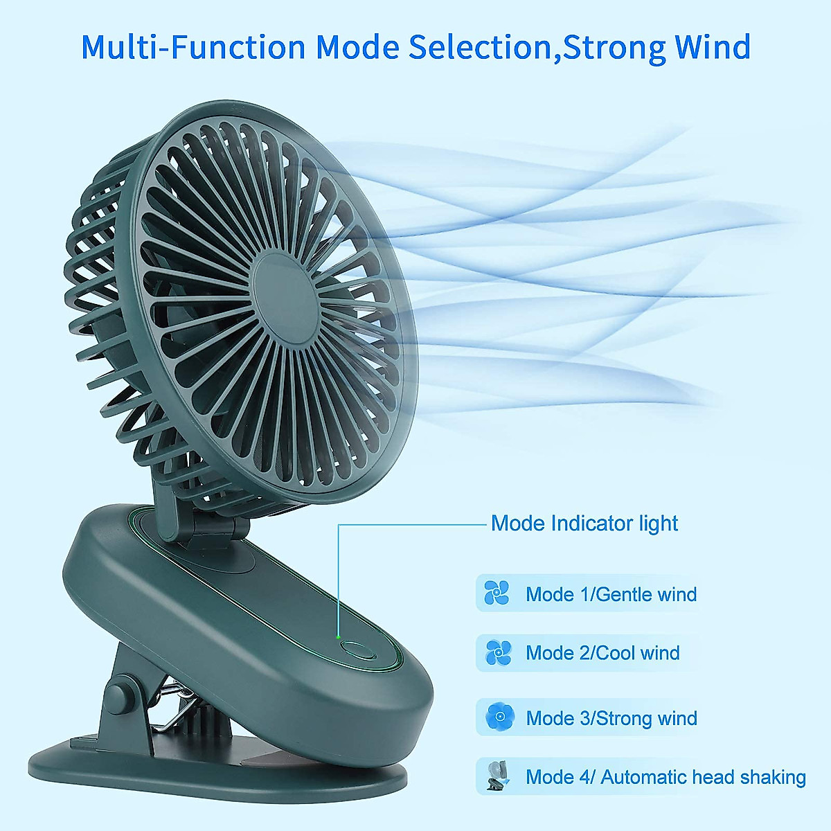 Clip on Fan, Stroller Fan Clip on for Baby Battery Operated Auto Oscillation Mini Fan 2 in 1 Desk Clip Fan Portable for Outdoor Camper Baby Stroller Indoor Gym Treadmill Personal Office Desk