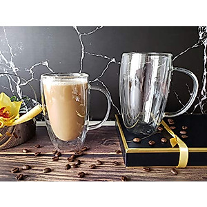 Gmark Large Coffee Mugs Set of 2 (15 oz), Double Wall Tumbler Glass Cup, Insulated Coffee Cups for Tea, Latte, Espresso, Juice, or Water GM2030