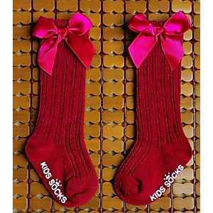 QandSweet Baby Girl Knee-High Socks Toddlers Bow Stockings Newborn Infant Non-Slip Sock (0-12 Months, A Non-skid 5 Pairs)