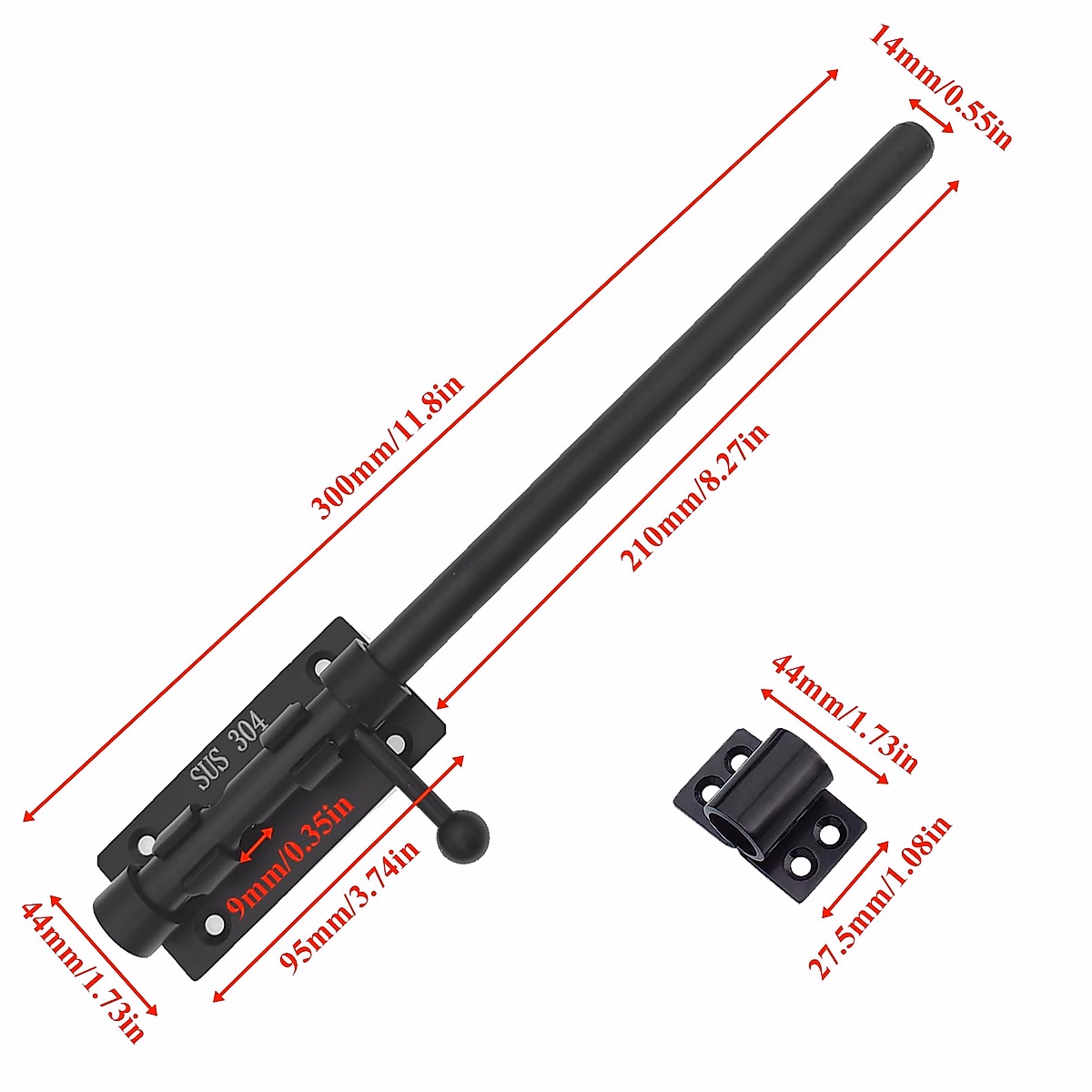 12in Slide Bolt Gate Latch 304 Stainless Steel Barrel Bolt Latch Heavy Duty Door Security Lock Thickened Door Latches Hardware with Mounting Screws for Barn Fence Shed Basement