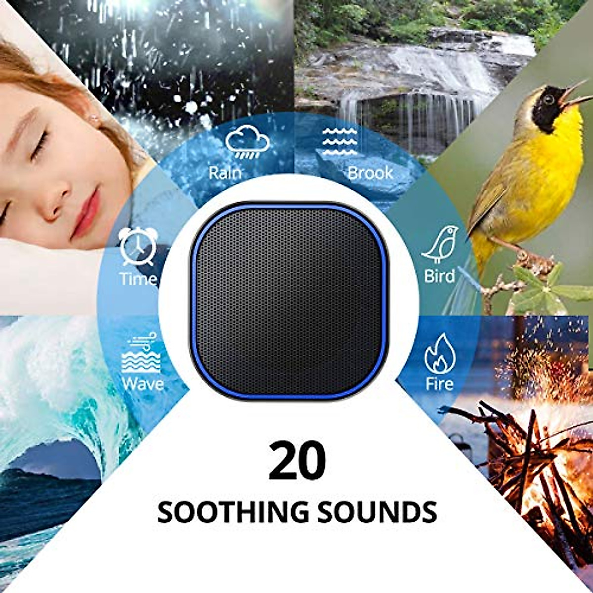 Magicteam Sound Machines White Noise Machine with 20 Non Looping Natural Soothing Sounds and Memory Function 32 Levels of Volume Powered by AC or USB and Sleep Sound Timer Therapy for Baby Kids Adults