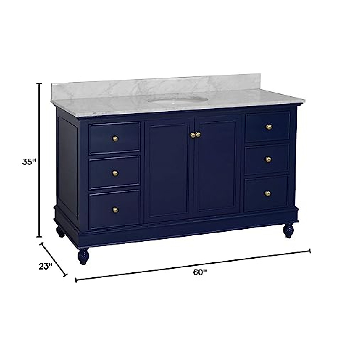 Kitchen Bath Collection Bella 60-inch Single Bathroom Vanity (Carrara/Royal Blue): Includes Royal Blue Cabinet with Authentic Italian Carrara Marble Countertop and White Ceramic Sink