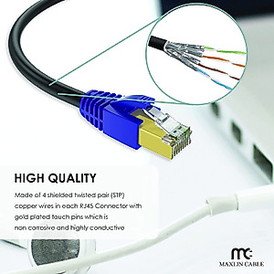 MAXLIN CABLE Cat 7 Ethernet Cable, 150 ft RJ45 600 MHz, Heavy Duty Indoor Outdoor Gaming LAN Cable, Shielded Copper Waterproof Direct Burial Zero Lag Network Patch, Compatible with Modem, Router, PS3