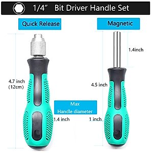 1/4 Hex Screwdriver Bit Holder Handle 2PCS, SKZIRI Hex Screwdriver Bit Handle Holder Set with 1 Quick Change Handle and 1 Magnetic Screwdriver Bit Holder Handle