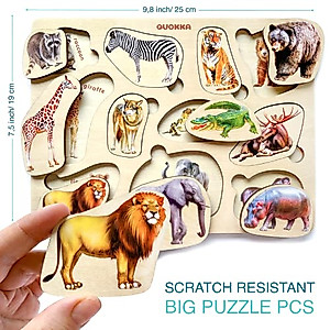 Wooden Puzzles for Toddlers 1-3 – 3 Toddler Puzzles Ages 2-4 by QUOKKA – Montessori Animal Toy Puzzles for Kids Ages 3-5 Year Old – Wood Toy Learning Realistic Animals for Boy and Girl