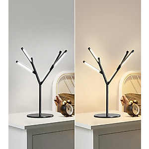 Q&S Bedside Table Lamp,Modern LED Black Table Lamp Mid Century Industrial Side Table Lamp for Living Room Bedroom Office Desk