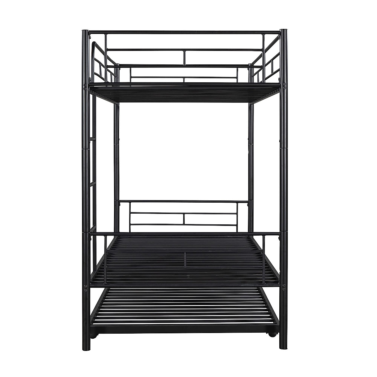GINGVAT Twin Over Twin Metal Bunk Bed with Trundle and Ladder,Metal Bunk Bed Can be Divided into Two beds,No Spring Box Needed,for Bedroom,Apartment,Black
