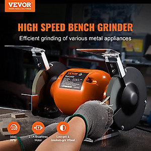VEVOR Bench Grinder, 6 inch Single Speed Bench Grinder with 2.1A Brushless Motor 3550 RPM Table Grinder with 36/80-Grit Grinding Wheels for Grinding, Sharpening Application
