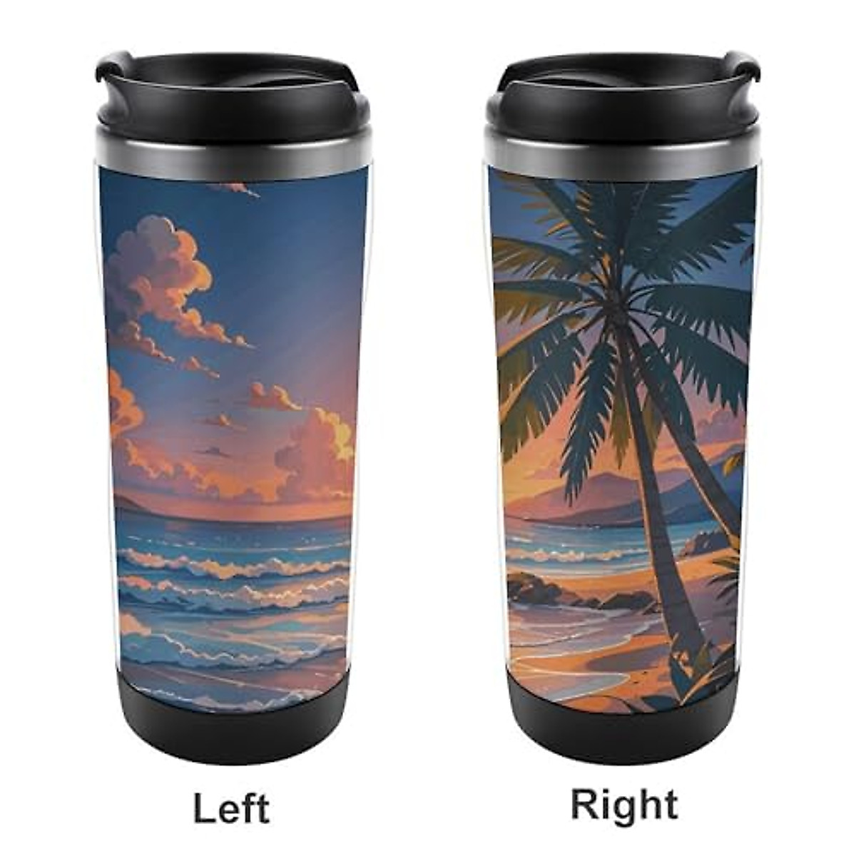 RTFGHJS 13oz Vacuum Insulated Stainless Steel Tumbler with Leakproof Lid Tropical Beach Palm Tree 304 Stainless Steel Travel Mug Wide Mouth Coffee Cup for Hot & Cold Drinks (380ml)