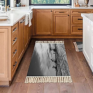 Boho Kid Bedroom Playroom Nursery Area Rugs Oil Derrick on The Prairies in Winter Tassels Carpet Patio Hallway Runner Mat Pad Home Decor Living Room Indoor Outdoor