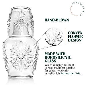 Bedside Water Carafe and Glass Set | Water Carafe with Glass Cup for Nightstand | Bedside Carafe and Glass Set | Carafe with Cup | Mouth Wash Container for Bathroom