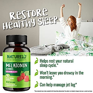NATURELO Melatonin Gummies – Non-GMO, Gluten-Free, Soy Free - Strawberry Flavor - Gentle Sleep Supplement - 90 Vegetarian Gummies