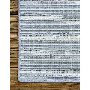 Unique Loom Sabrina Soto Outdoor Collection Geometric, Modern, Vibrant, Striped Carved Area Rug, 9 ft x 12 ft, Light Blue/Ivory