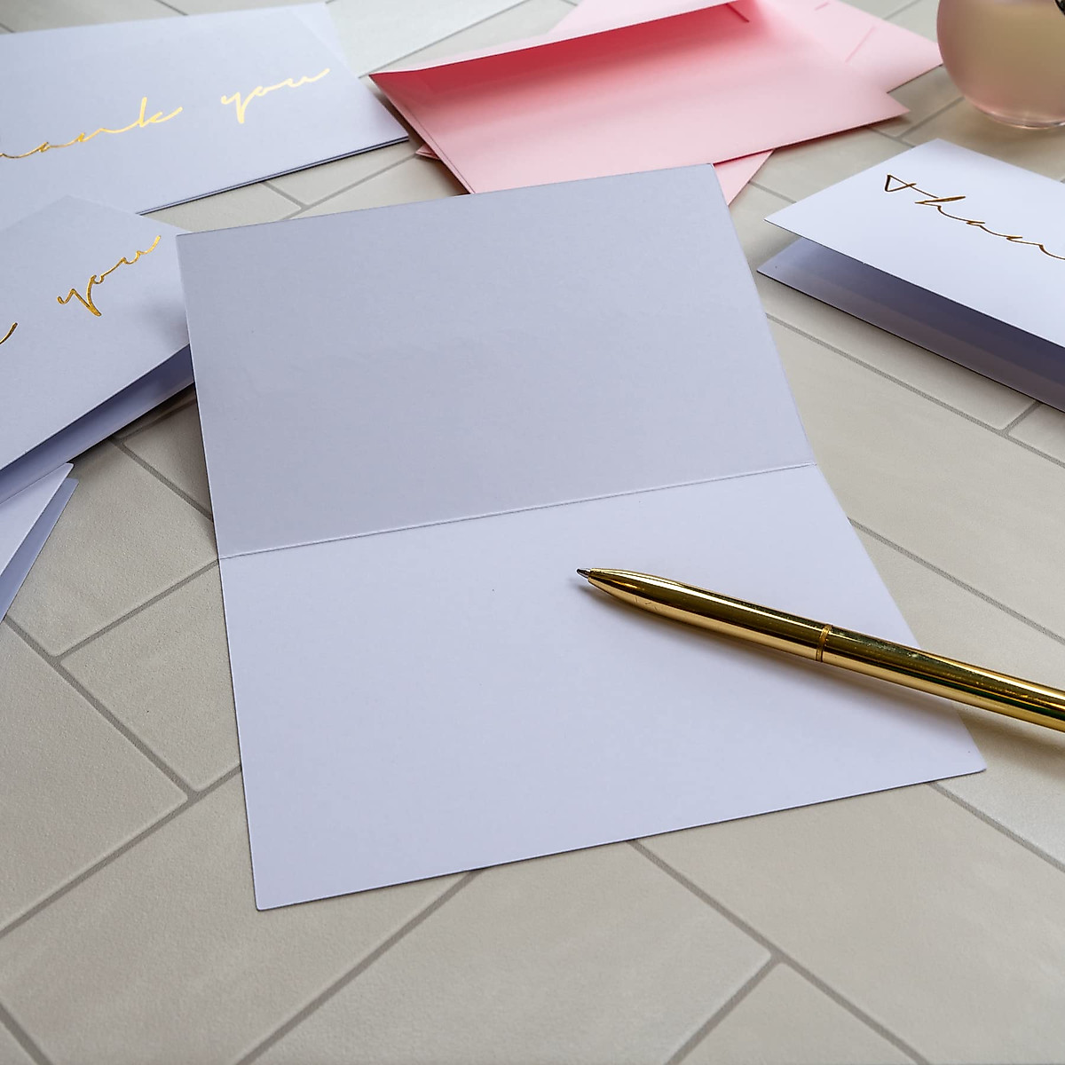 Gooji 4x6 Gold Foil Thank You Cards with Matching Peel-and-Seal Pink Envelopes (20-Pack)