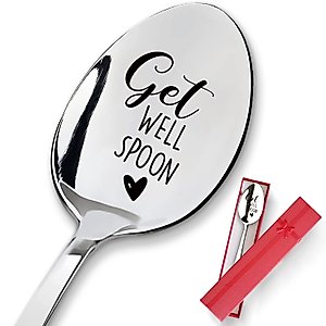 PZJIEAN Funny Engraved Stainless Steel Get Well Spoon, Best Coffee Spoon Ice Cream Dessert Spoon Gifts for Women Men, Friends, Dad, Mom, Coffee Lovers, Birthday Christmas Encouragement Gifts