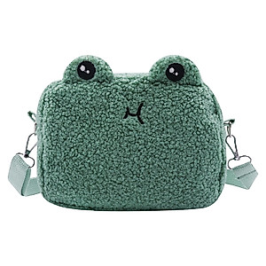 MOSSTYUS Cute Animal Plush Purse for Women kawaii Frog Purse for Girls Shoulder Handbag Crossbody Purse Messenger Bag,Green