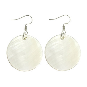 AMOR SPES White Natural Sea Shell Silver Drop Dangle Earrings Women Earrings Beach Jewelry (White)