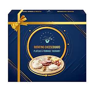 Lazy Susan Cheese Board with Cutlery Premium Bamboo Turntable Charcuterie Board - Unique Rotating Cheese Wine Pairing Platter Gift Set