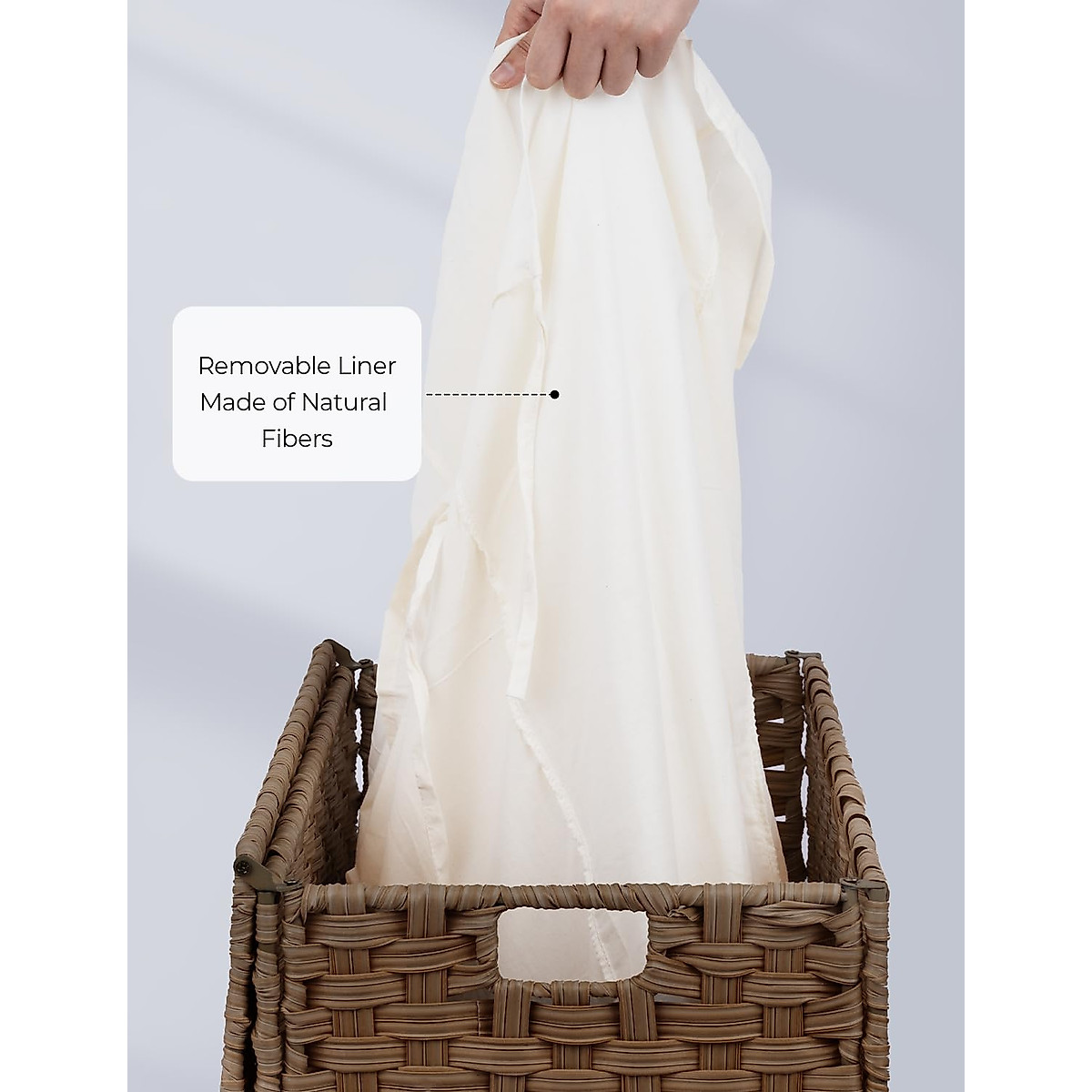 StorageWorks Storage Basket with Lid, 160 Liter Storage Box, Wicker Blanket Storage Basket with Handles, Foldable, Removable Fabric Liner, Metal Frame, For Bedroom, Laundry Room, Brown