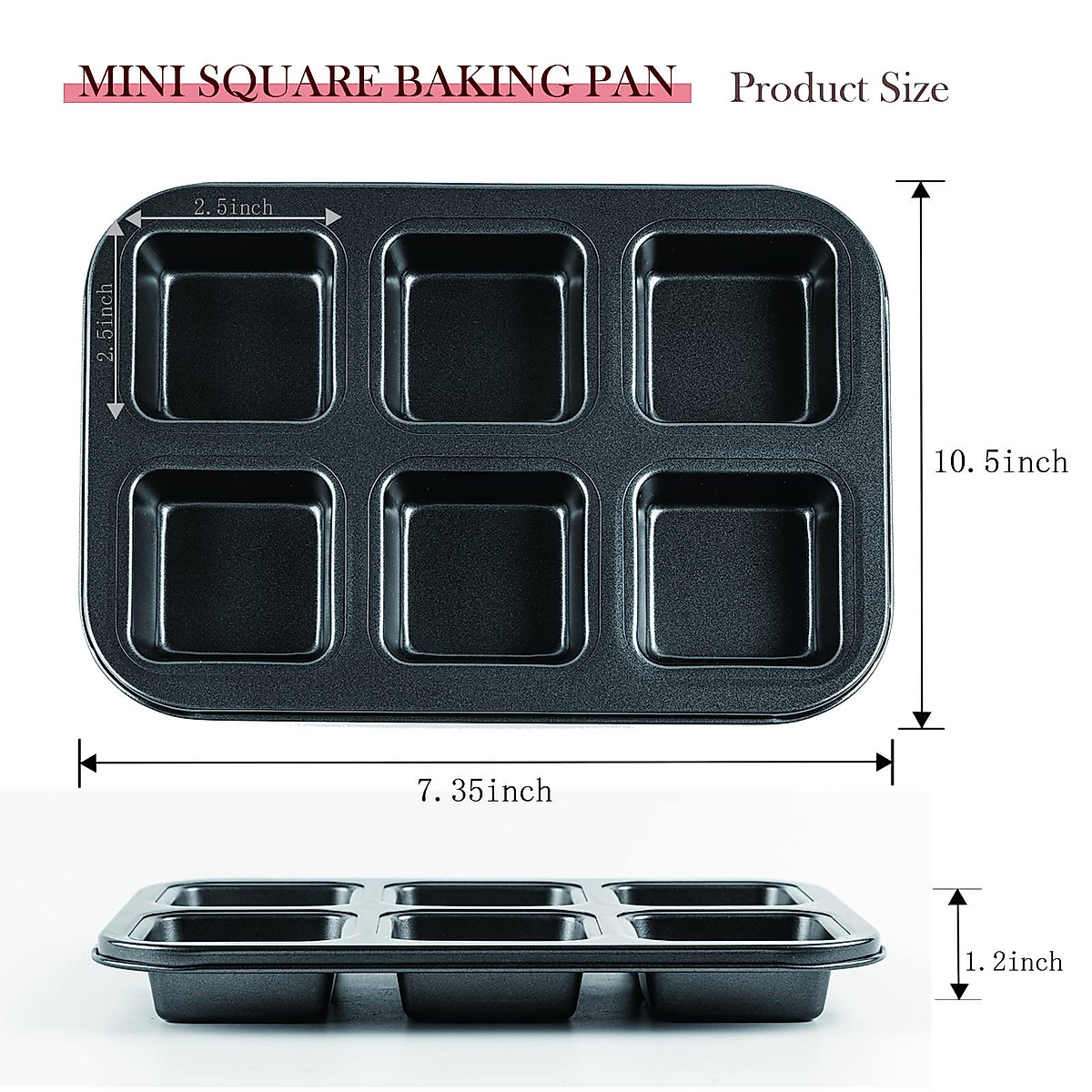 Yomvzake Brownie Pan, Black Mini Square Muffin Pan Nonstick 6-Cavity Small Cupcake Pan Individual Brownie Mold for Baking Brownie Muffin Cupcake Keto Fat Bombs, Great for Halloween, Christmas