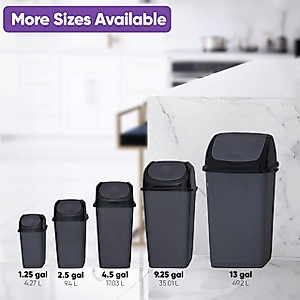 Superio Kitchen Trash Can 13 Gallon with Swing Lid, Plastic Tall Garbage Can Outdoor and Indoor, Large 52 Qt Recycle Bin and Waste Basket for Home, Office, Garage, Patio, Restaraunt (Grey/Black)