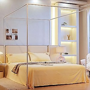 AIKASY Premium Canopy Bed Frame Post for Queen Size Beds, Enhanced Metal Poles, Four Corner Bed Brackets, Ideal for Metal and Wood Bed Frames, Bedroom Decor Upgrade （White, Queen）