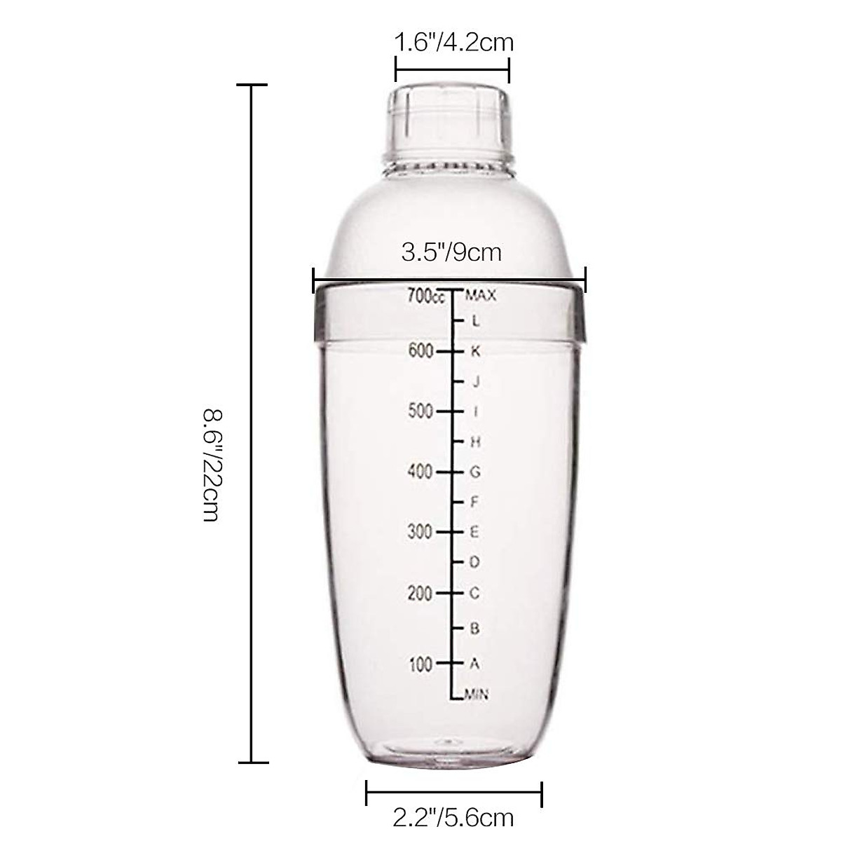 2 Pcs Plastic Cocktail Shaker,Drink Mixer Boba Tea Shaker,Professional Bar Tools Set (24oz/700cc)