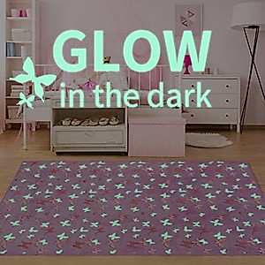 QH Seamless Butterfly Pattern Glow in The Dark Area Rug Area Rug for Living Room Bedroom Playing Room 72 x 60 Inch