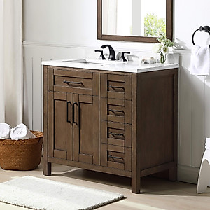 OVE Decors Maya Plus 36 in. Single Sink Bathroom Vanity in Almond Latte Finish, Black Hardware and Included Power Bar