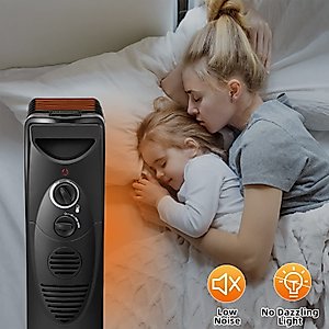 R.W.FLAME Oil Filled Radiator Heater - 3 Heat Settings, Adjustable Thermostat, Quiet and Portable Space Heater with Tip-over & Overheating Functions (27", Black)