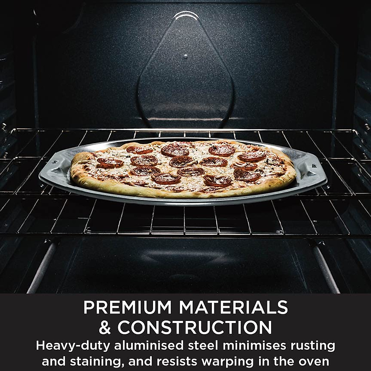 Ninja Foodi ZEROSTICK Pizza Tray 33cm, Non-Stick, Long Lasting Heavy Duty Pizza Tray made from Aluminised Steel, Dishwasher Safe,Grey, B30813EUUK