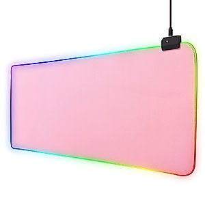 Pink RGB LED Gaming Mouse Pad, 14 Modes Glow Pad, Extra Large Gaming Mousepad，Waterproof Rubber Non Slip Cute Mat, Extended Big Keyboard and Mouse Pad Mat for Gamer, 31.5x12 x 0.16 Inch - Pink
